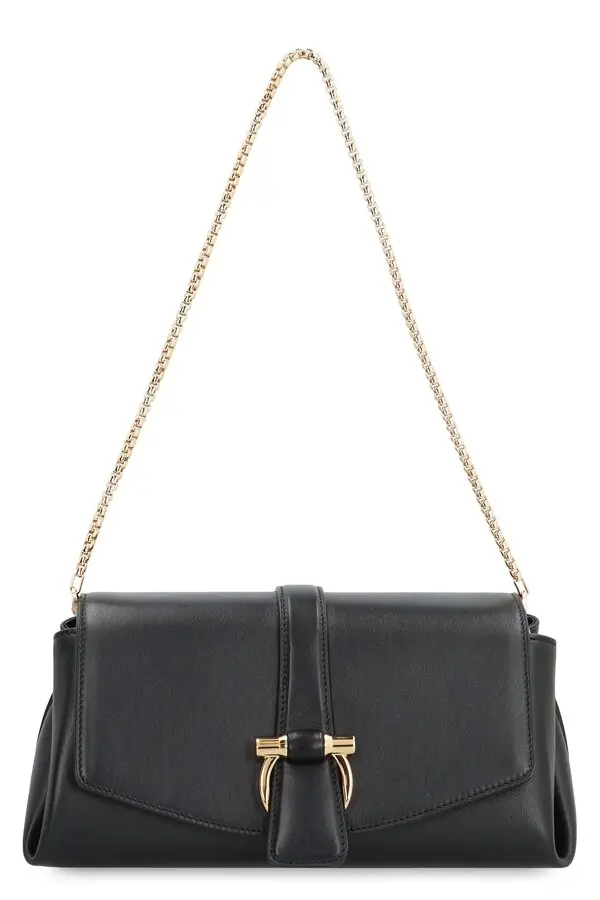 FERRAGAMO 26 Cm Mini Calf Leather Crossbody Handbag With Removable Chain Strap - Black