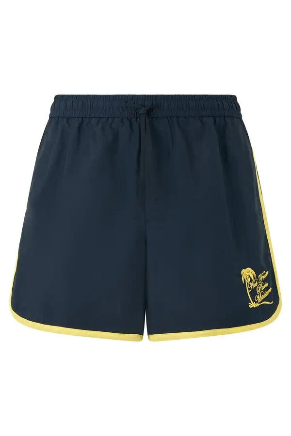 Drole De Monsieur Drawstring Swimsuit With Side Embroidery And Logo Detail - Blue