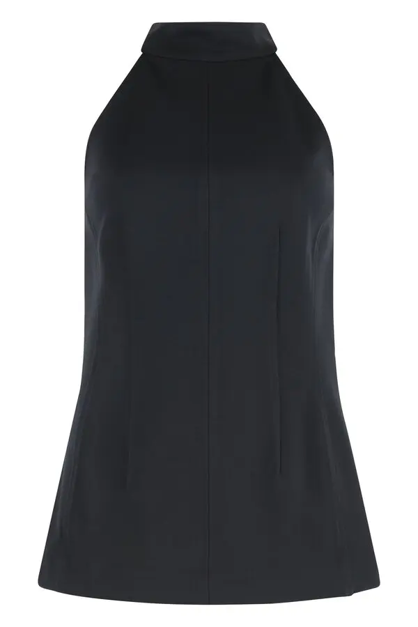 Veronica Beard Johanne Stretch Knit Top Elegant American Neckline With Back Zip - Black