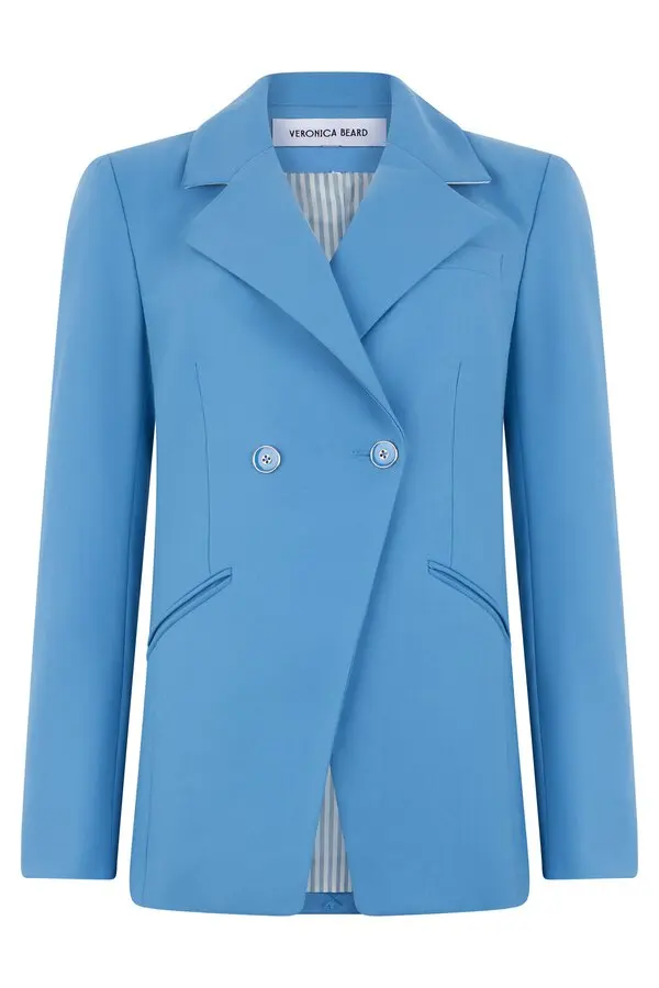 Veronica Beard Linen-blend Slim Blazer With Metallic Buttons - Light Blue