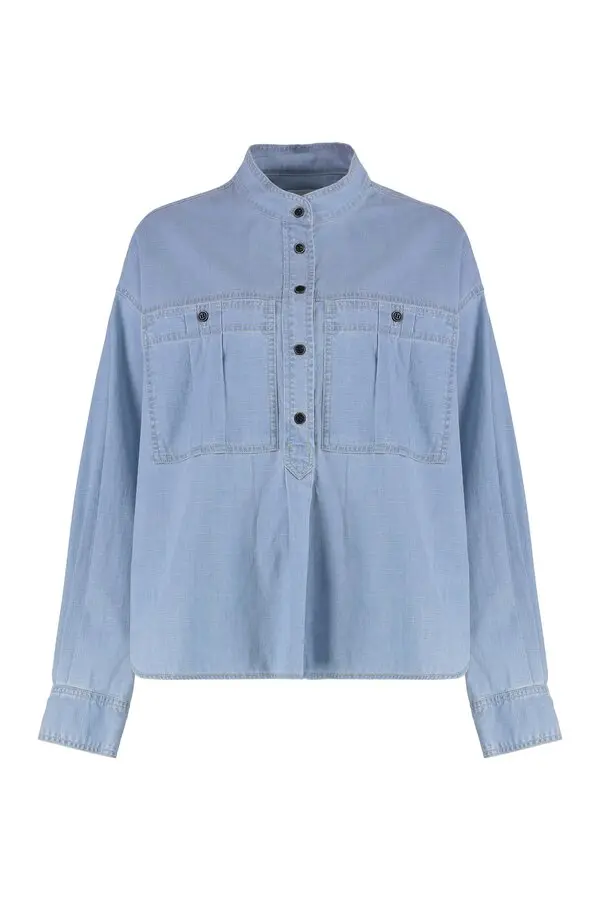 MARANT ETOILE Vero Cotton Blouse With Flap Pockets - Denim