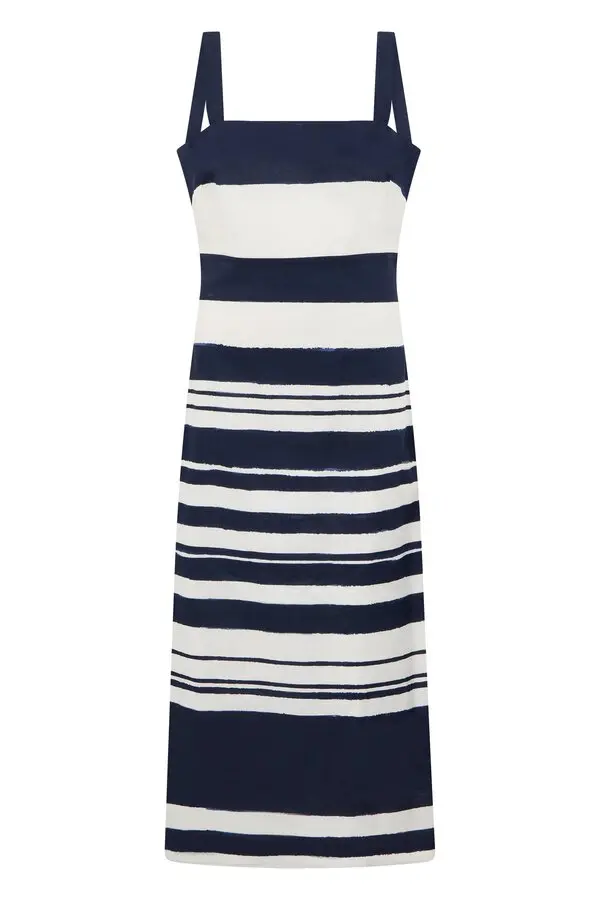 Veronica Beard Striped Midi Dress With Thin Straps