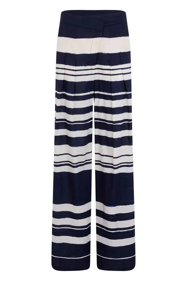 Veronica Beard Printed Linen-blend Wide-leg Pants With Crossover Belt