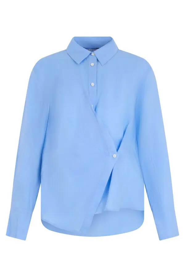 Veronica Beard Asymmetrical Crossover Button-front Shirt - Light Blue