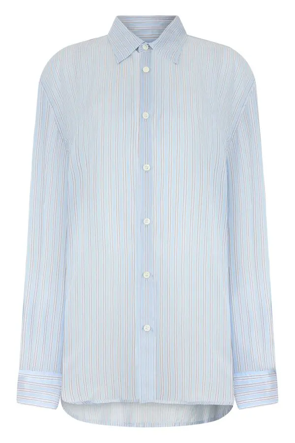 Dries Van Noten Cupro Striped Shirt With Classic Collar - Light Blue