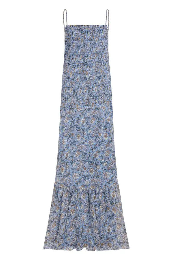 Veronica Beard Floral-print Long Dress With Draped Hem - Light Blue