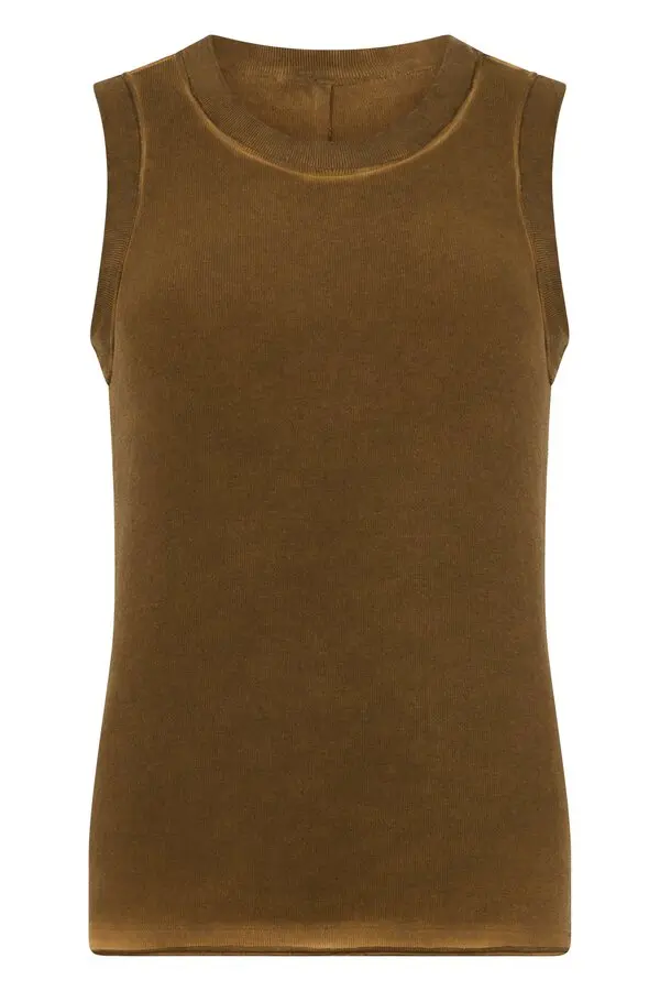 UMA WANG Ribbed Viscose Tank Top With Round Neck - Brown