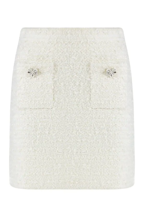SELF-PORTRAIT Rhinestone Button Knit Mini Skirt