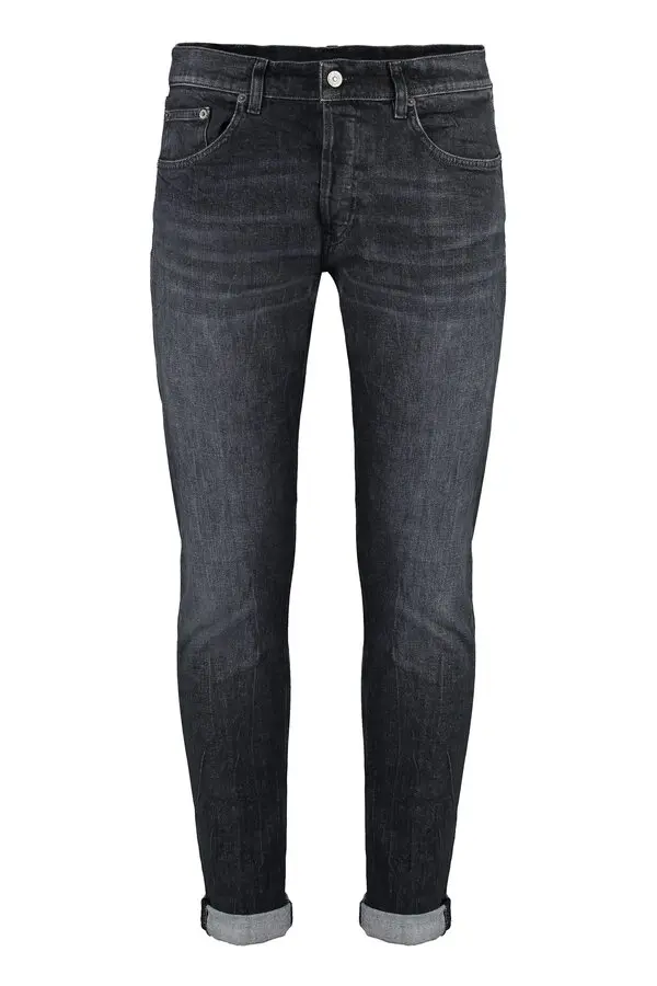 DONDUP Washed Stretch Cotton Jeans With Cuffed Ankles - Grey