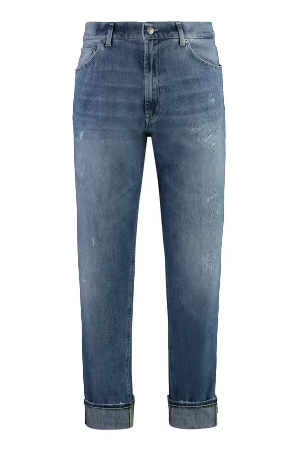 DONDUP Paco Slim Fit Distressed Jeans With Cuffed Hem