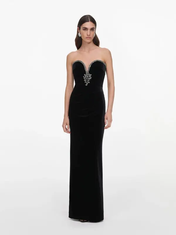 SELF-PORTRAIT Sweetheart Neckline Embellished Mini Dress - Nero
