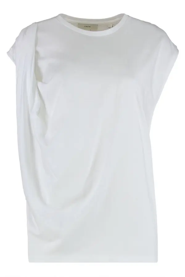 Vince Draped Relaxed Pima Cotton-blend T-shirt With Shoulder Gathering - White