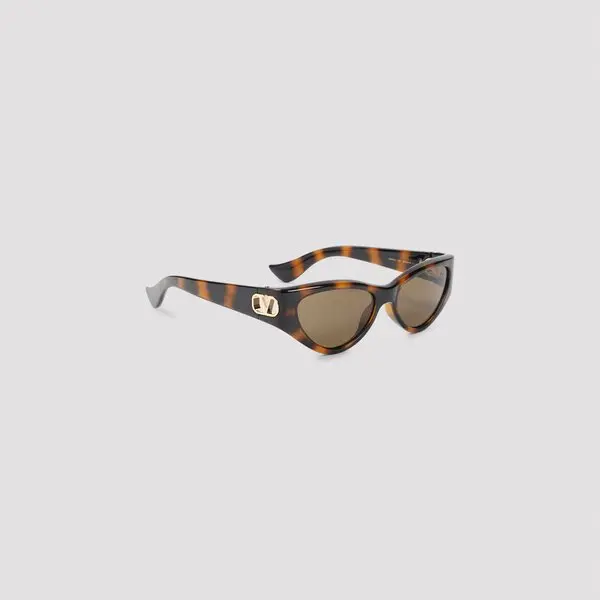 Valentino Garavani Acetate Cat Eye Sunglasses With Gold Tone V Logo - Brown