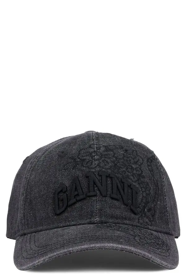 GANNI Embroidered Visor Cap With Adjustable Back - Grey