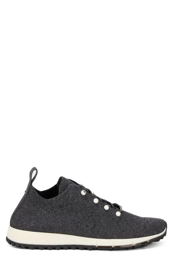 JIMMY CHOO Low Cashmere & Mesh Sneakers With Pearl Embellishments - Heather Grey