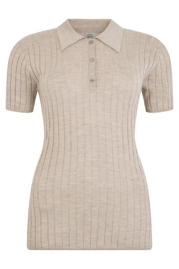 TOTEME Ribbed Silk & Cashmere Polo Sweater - Beige