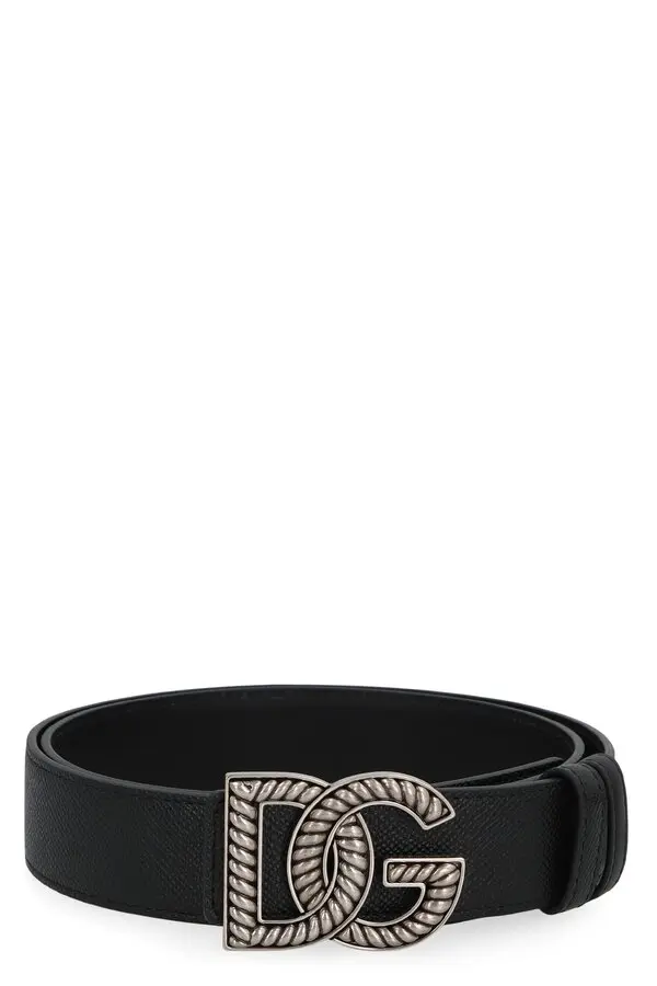 Dolce & Gabbana Calfskin Belt With Dg Logo Buckle - Black