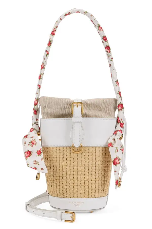 Dolce & Gabbana Capri Bucket Bag In Fabric And Leather, Multicoloured With A Floral Theme, Leather Handle Wrapped With A Scarf, Removable And Adjustable Leather Shoulder Strap, Magnetic Closure And Vintage Brass Plating - Multicolor