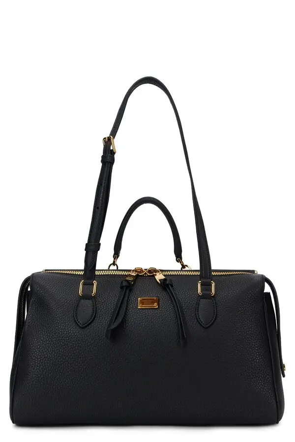 Dolce & Gabbana Leather Tote Handbag With Adjustable Strap And Zip Closure - Black