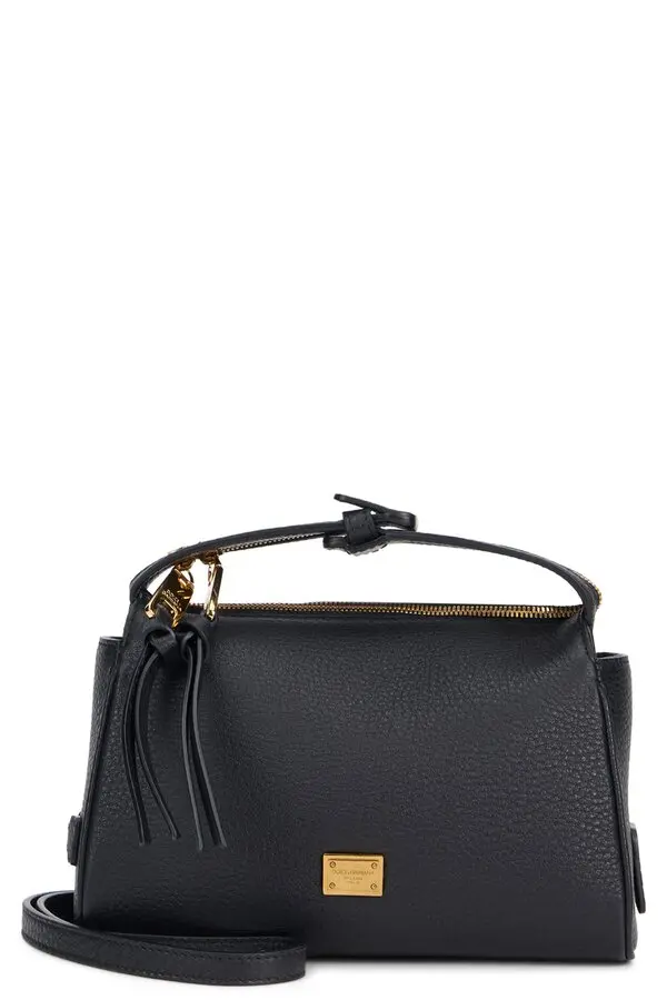 Dolce & Gabbana Vittoria Leather Shoulder Bag With Golden Details - Black