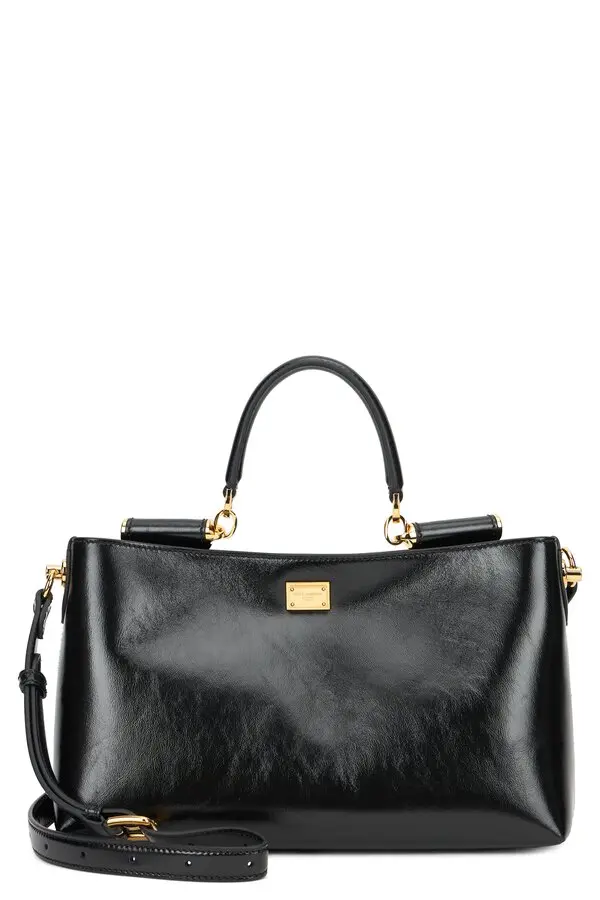 Dolce & Gabbana Elegant Calfskin Handbag With Handle And Adjustable Shoulder Strap 30cm X 19.5cm X 10cm - Black