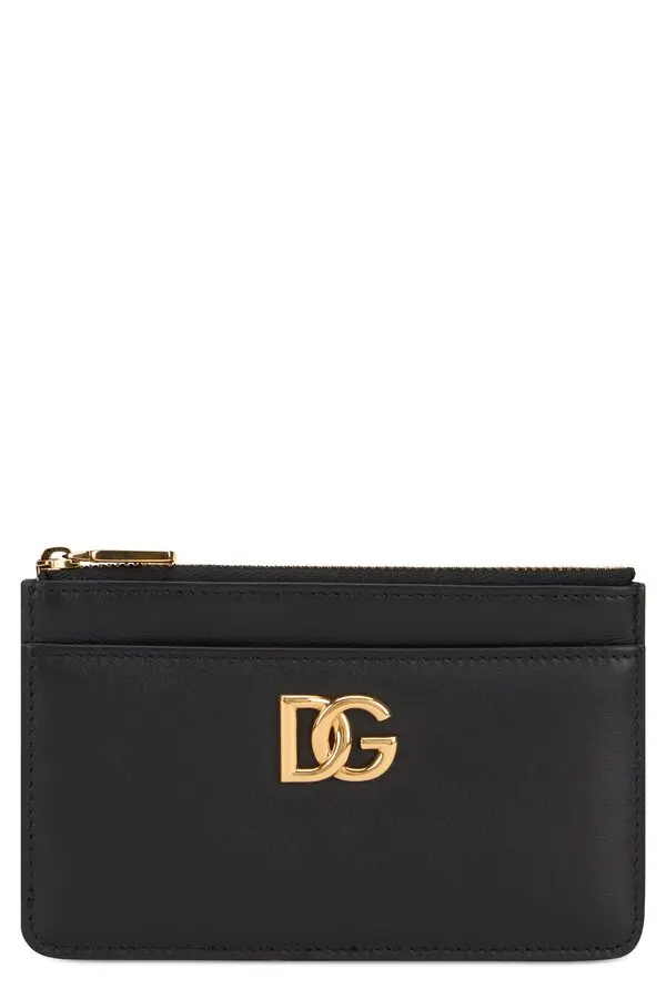 Dolce & Gabbana Leather Card Holder With Zip Closure, Mini Wallet - Black