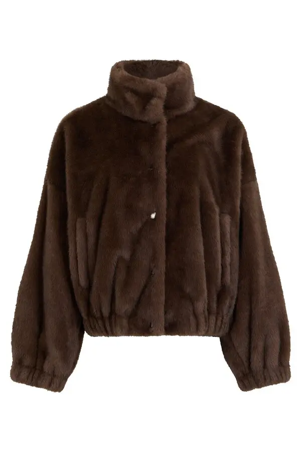 Max Mara Faux Fur High Collar Cropped Jacket