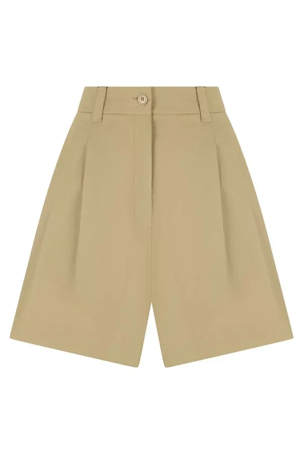 Max Mara Pleated Front Wide-leg Cotton Bermuda Shorts - Beige