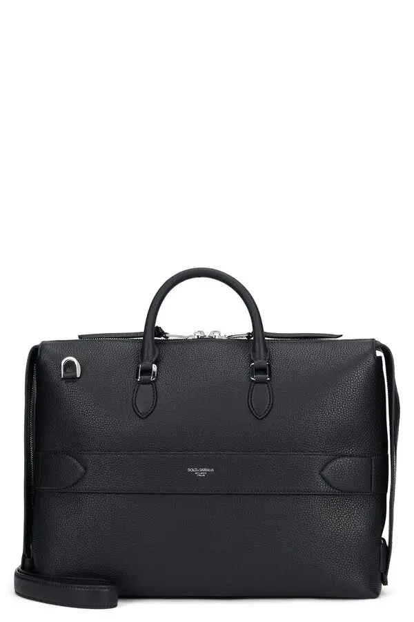 Dolce & Gabbana Leather Handbag With Zip Closure, Adjustable Strap & Two Handles - Black