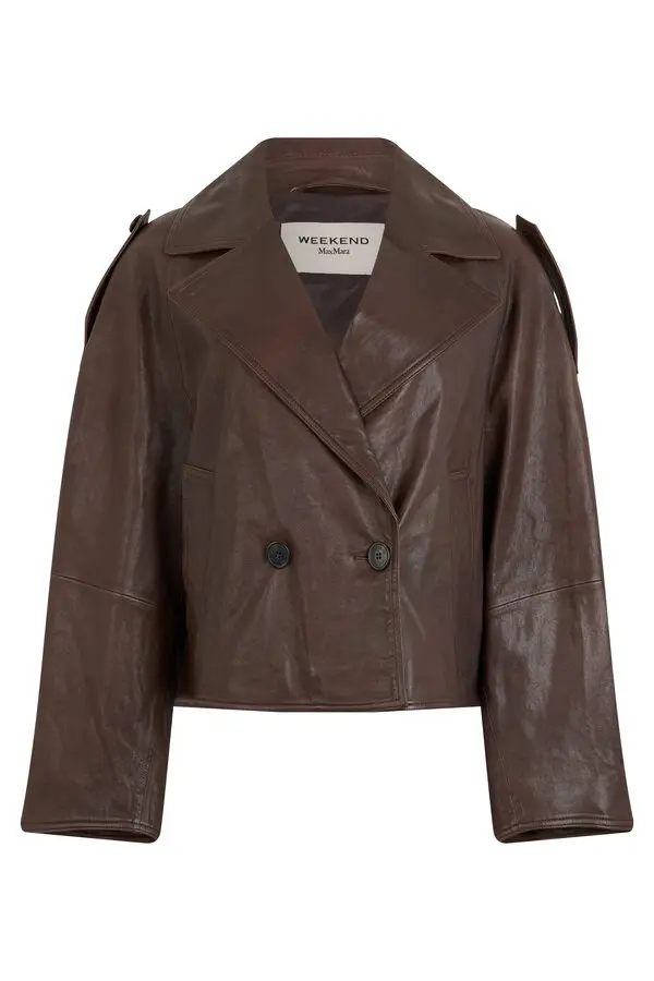 Max Mara Short Double-breasted Leather Jacket - Brown