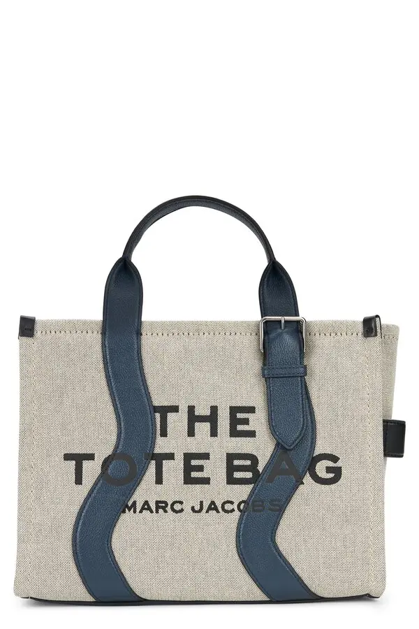 Marc Jacobs Canvas Tote Handbag With Printed Logo And Top Handles - Beige