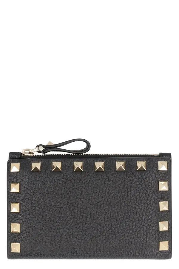Valentino Garavani Rockstud Mini Leather Card Holder With Coin Purse - Black
