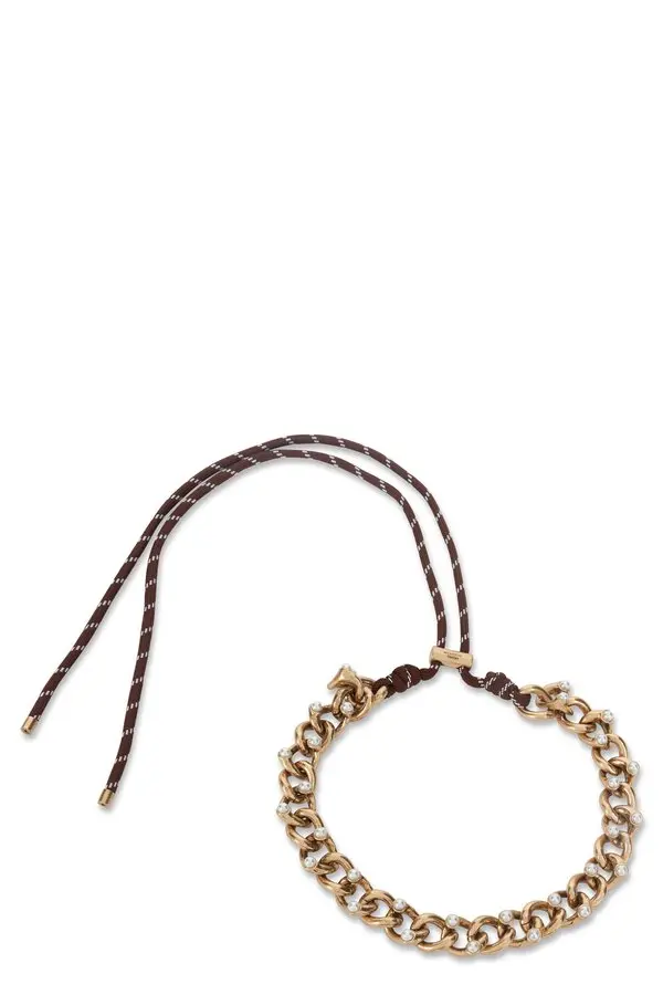 Max Mara Chain And Rope Necklace With Adjustable Leather-lace Closure - Gold