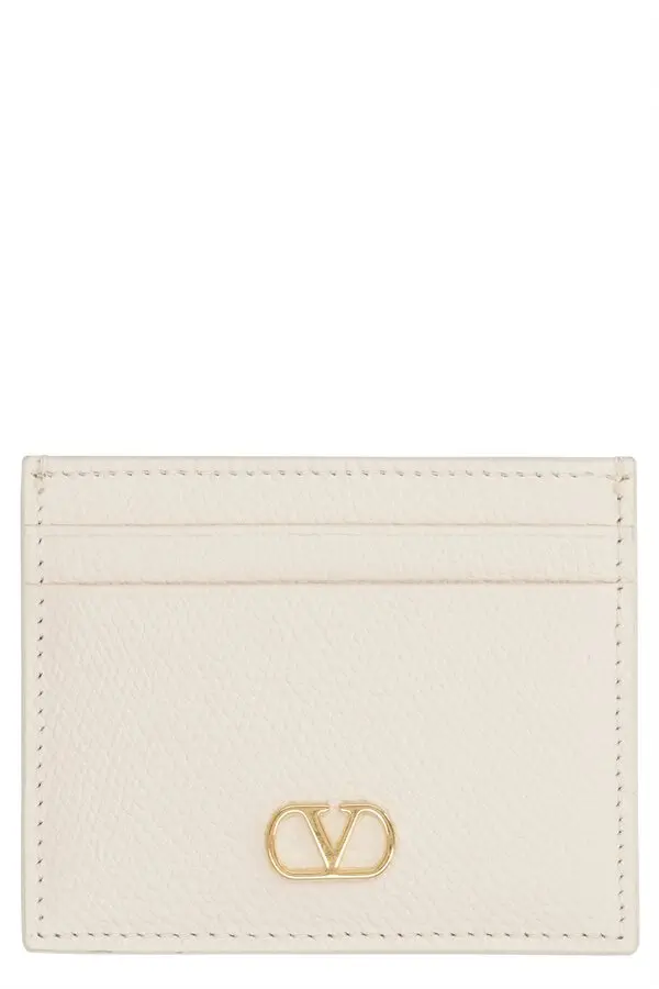 Valentino Garavani Vlogo Signature Leather Mini Card Holder With Five Slots - Ivory