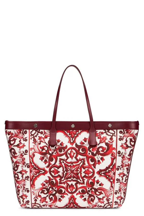 Dolce & Gabbana Majolica Print Tote Handbag With Long Handles - Red