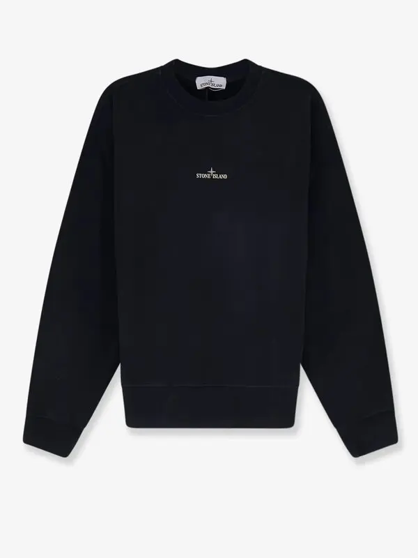 Stone Island Inspired Cotton Crewneck Sweatshirt With Chest Logo And Back Print - Nero