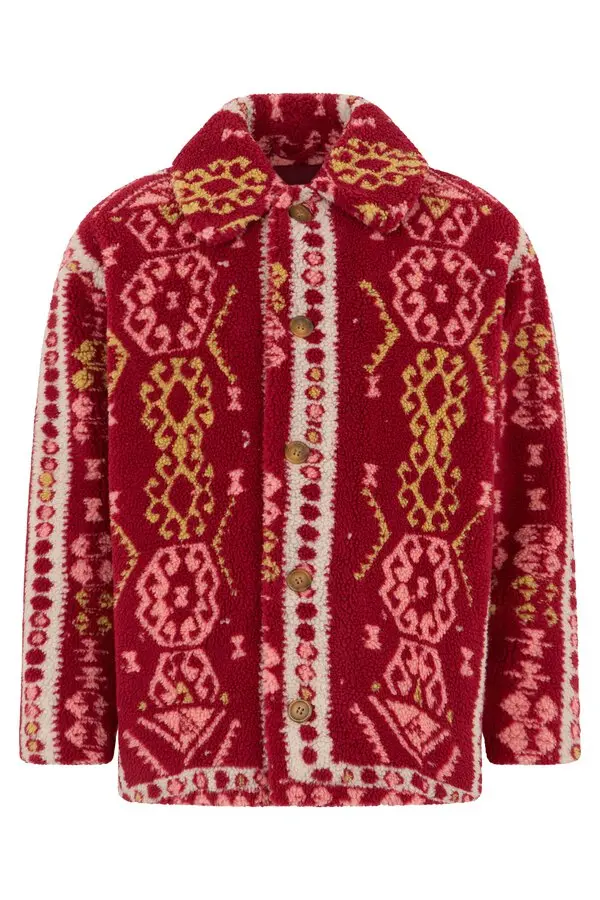 MOTHER Elegant Geometric Pattern Fleece Jacket - Red