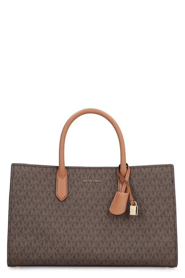 Michael Kors Scarlett Printed Canvas Mini Handbag With Padlock Charm - Brown