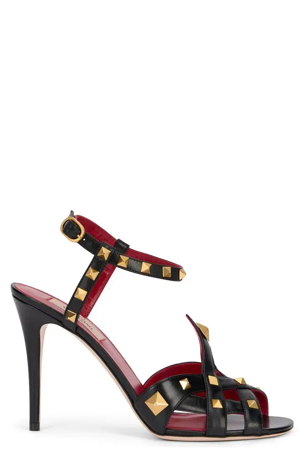 Valentino Garavani Studded High-heel Floral Sandals With Ankle Strap - Black