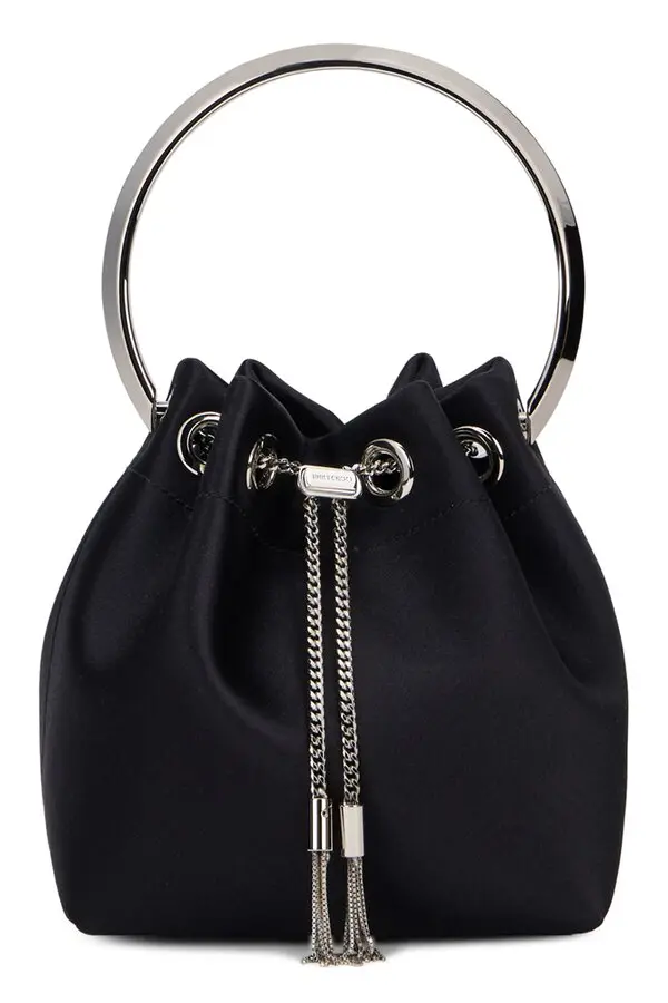 JIMMY CHOO Satin Bon Bon Handbag With Drawstring Closure And Metallic Handle