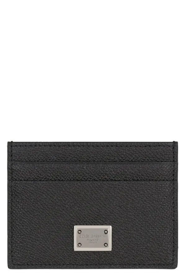 Dolce & Gabbana Pebbled Calfskin Mini Leather Card Holder - Black