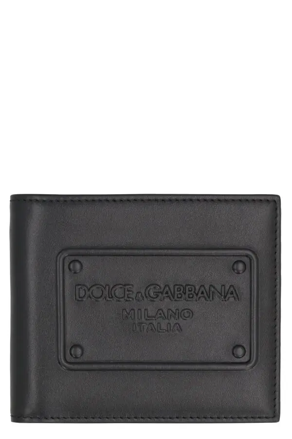 Dolce & Gabbana Calfskin Bifold Wallet With Raised Logo - Black
