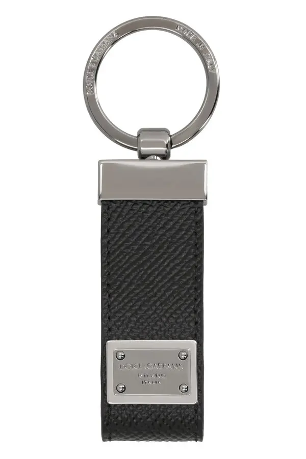 Dolce & Gabbana Dauphine Print Leather Mini Keyring - Black