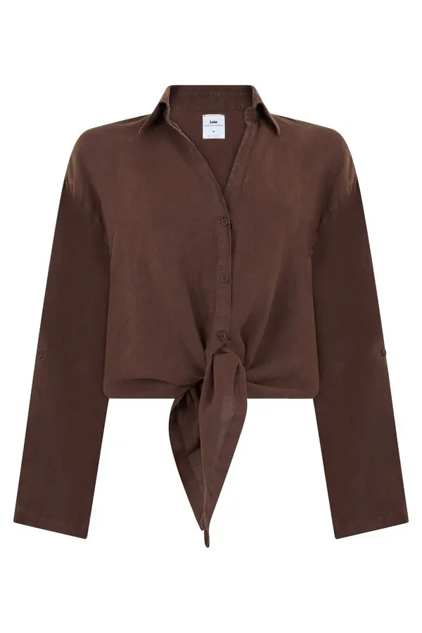 LOIS Linen Knot Mini Crop Top - Brown
