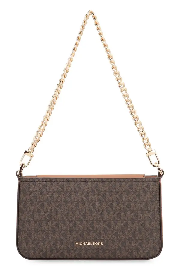 Michael Kors Bryant Pouch Handbag In Printed Canvas With Chain Handle & Removable Shoulder Strap - Brown