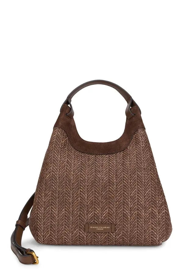 GIANNI CHIARINI Geometric Straw Shoulder Handbag With Sturdy Top Handle - Brown