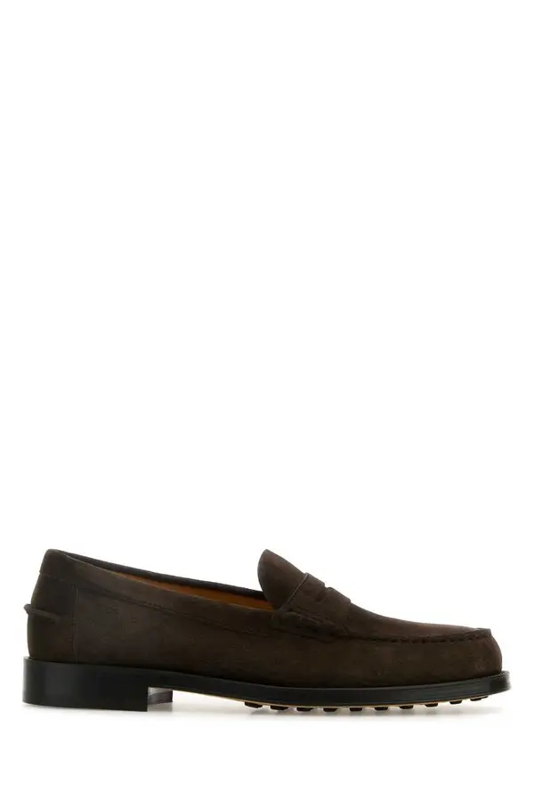 TOD`S Tod's Suede Loafers With Decorative Stitching - Brown