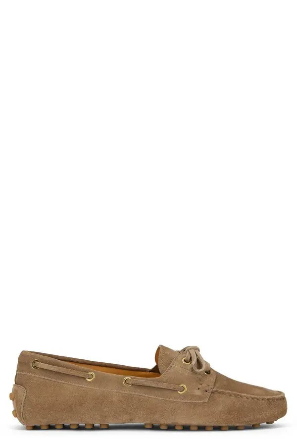 TOD`S Suede Moccasin Loafer With Embossed Monogram And Flexible Sole