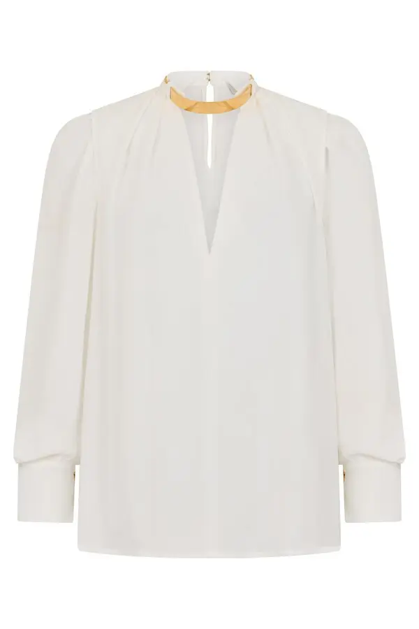 Elisabetta Franchi Minimalist Viscose Blouse With Jewel Collar - White