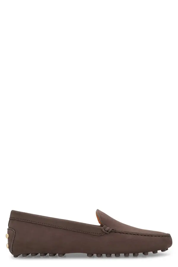 TOD`S Tod's Nubuck Monogram Moccasin Slippers With Rubber Sole - Brown